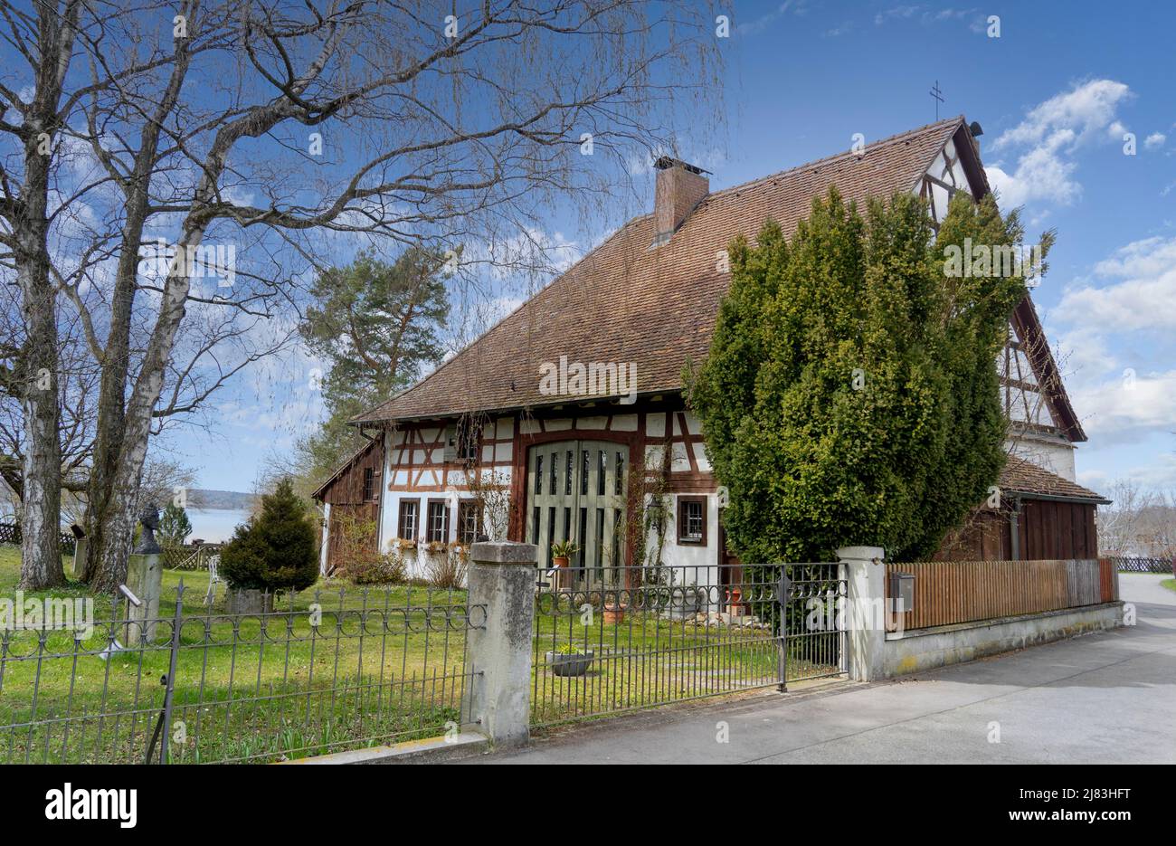 House facade, historic half-timbered house, farmhouse in Seefeld on ...