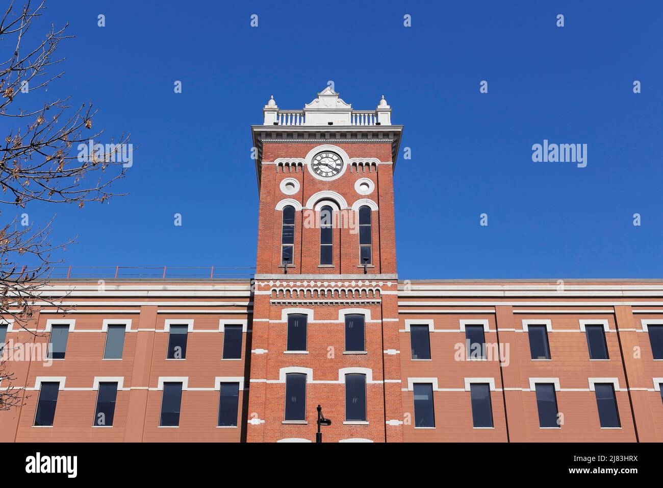 Architecture, red brick building, blue sky, Montreal, Province of ...