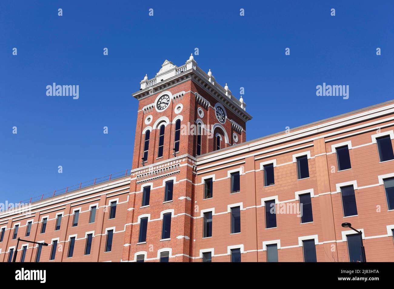 Architecture, red brick building, blue sky, Montreal, Province of ...