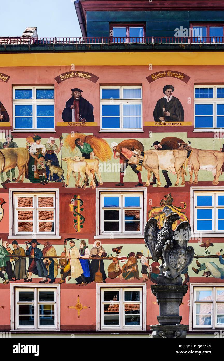 Facade painted with rural motifs in Herrenstrasse, Wangen im Allgaeu ...