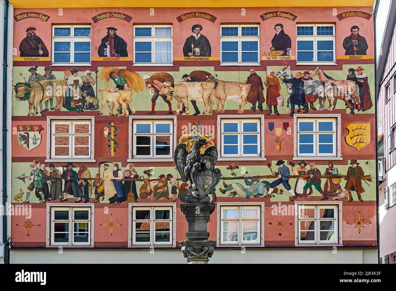 Facade painted with rural motifs in Herrenstrasse, Wangen im Allgaeu ...