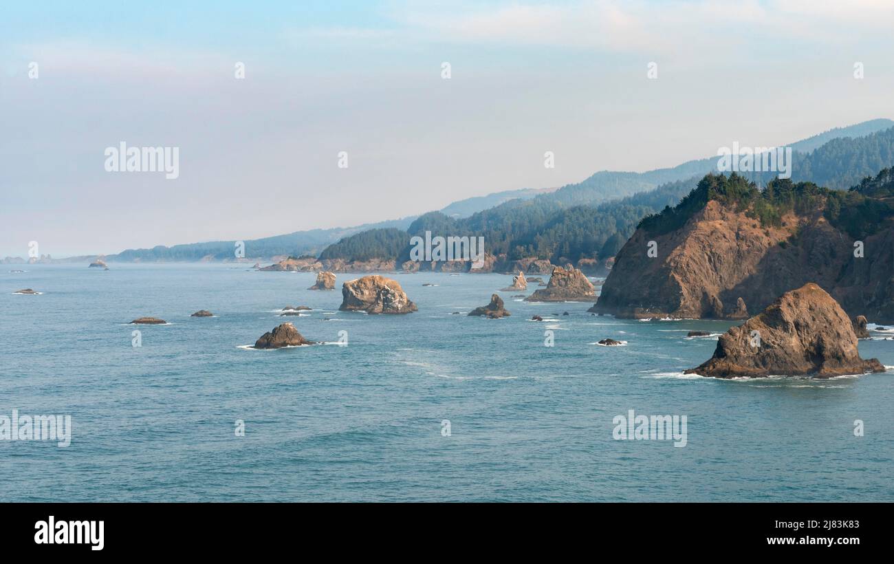 View of rocks and sea, coastal landscape with rugged cliffs, Samuel H ...