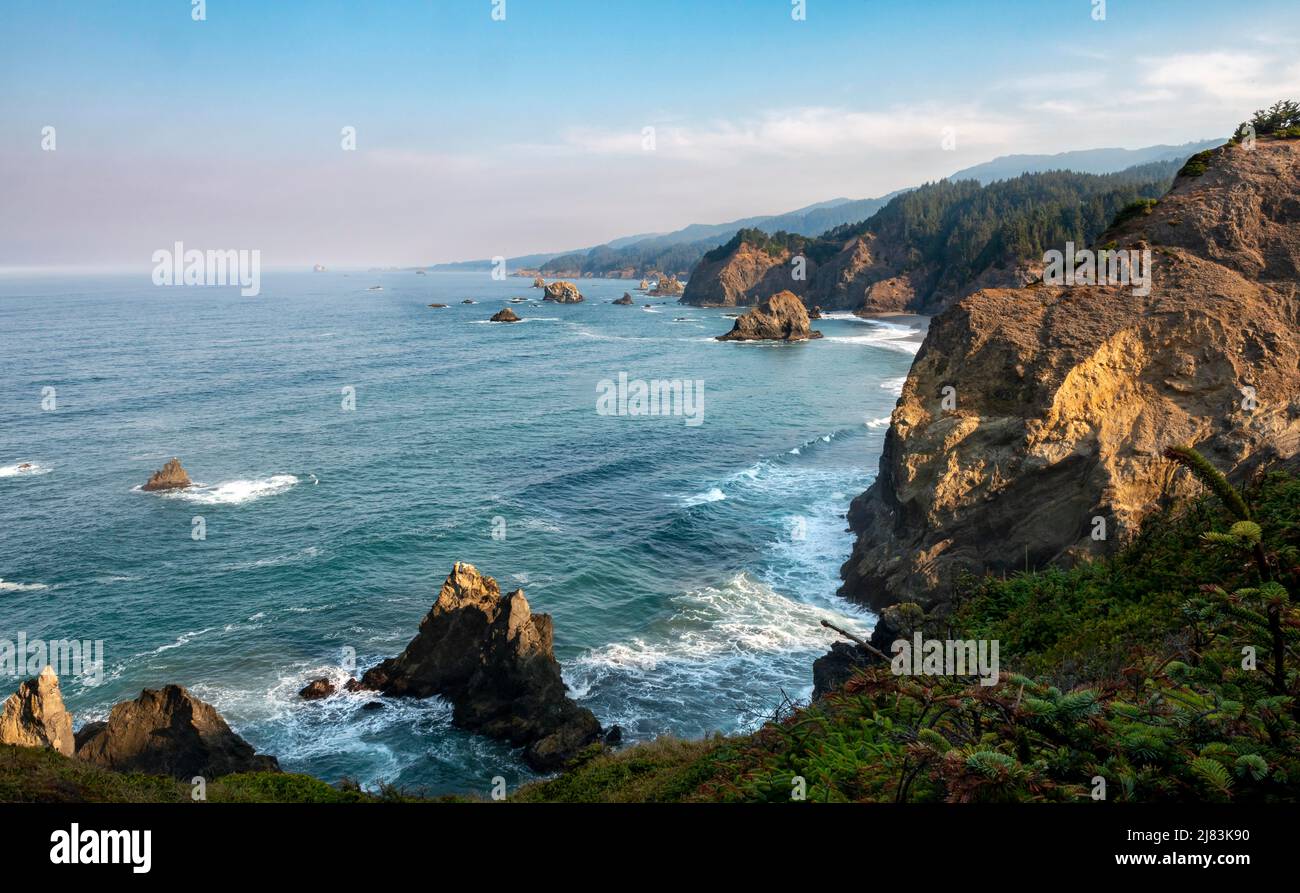 Ragged rocks in the sea, coastal landscape with rugged cliffs, Samuel H ...