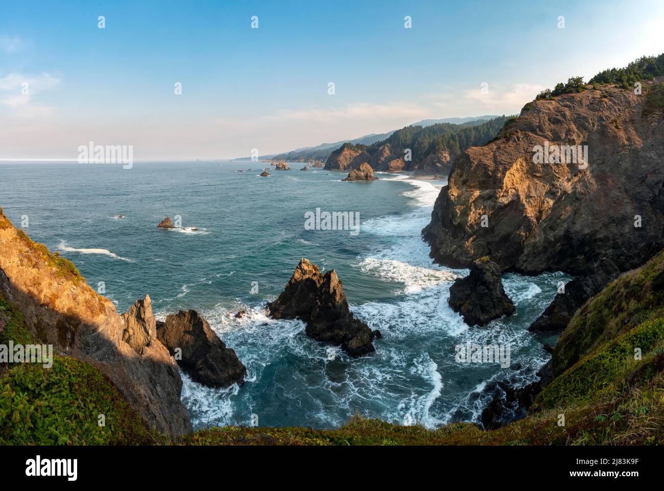 Ragged rocks in the sea, coastal landscape with rugged cliffs, Samuel H ...