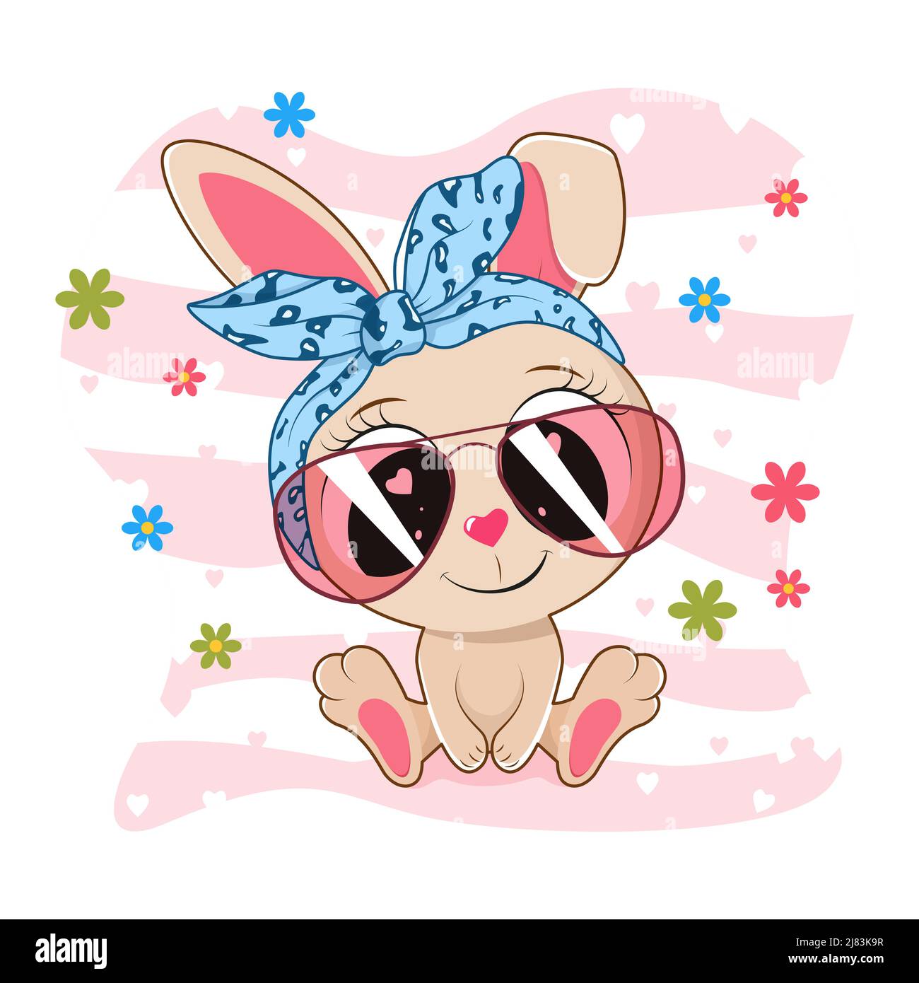 Cute Cartoon Bunny is sitting wearing glasses Stock Vector Image & Art ...