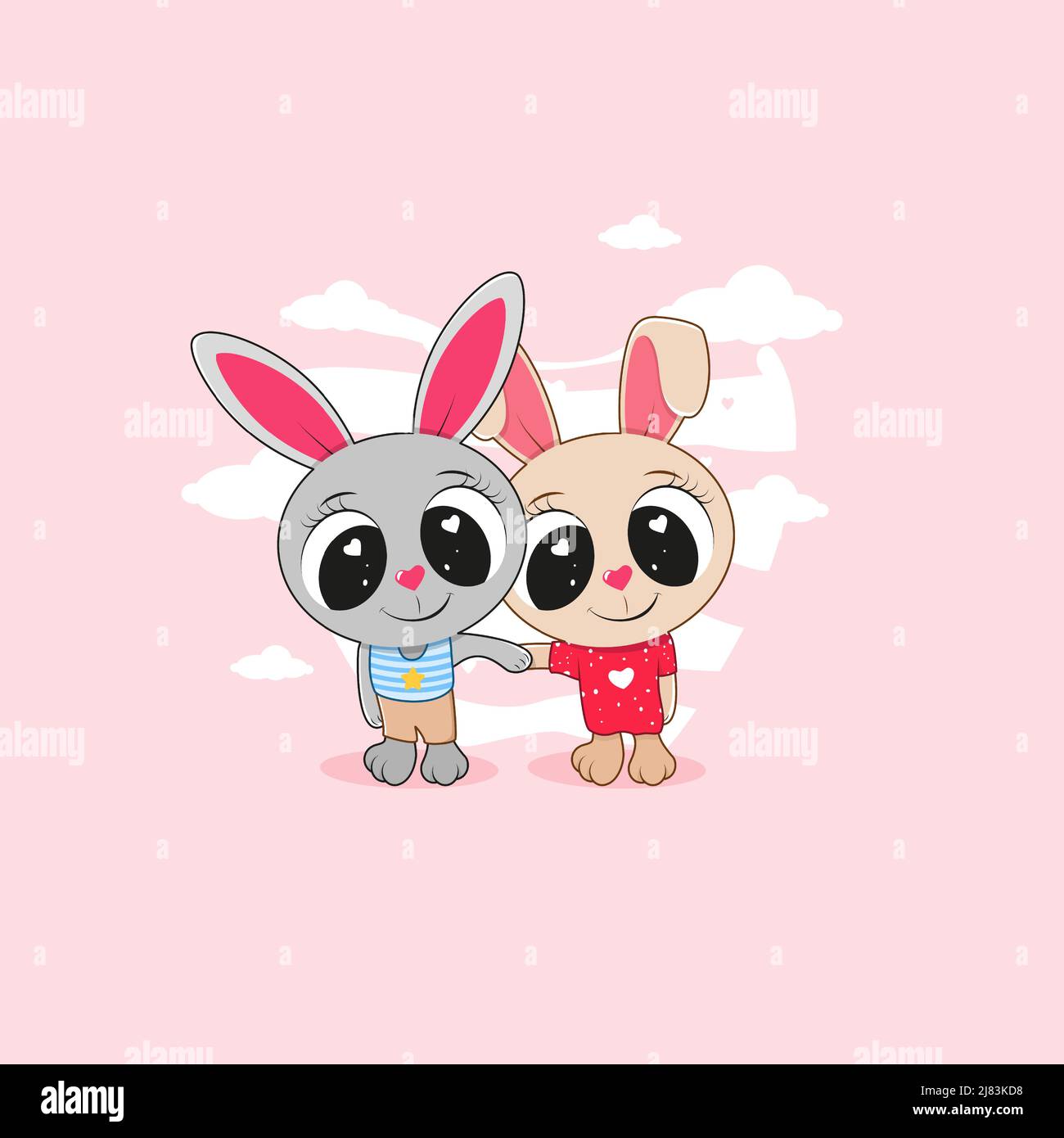 Two cute cartoon rabbits are holding hands Stock Vector Image & Art - Alamy