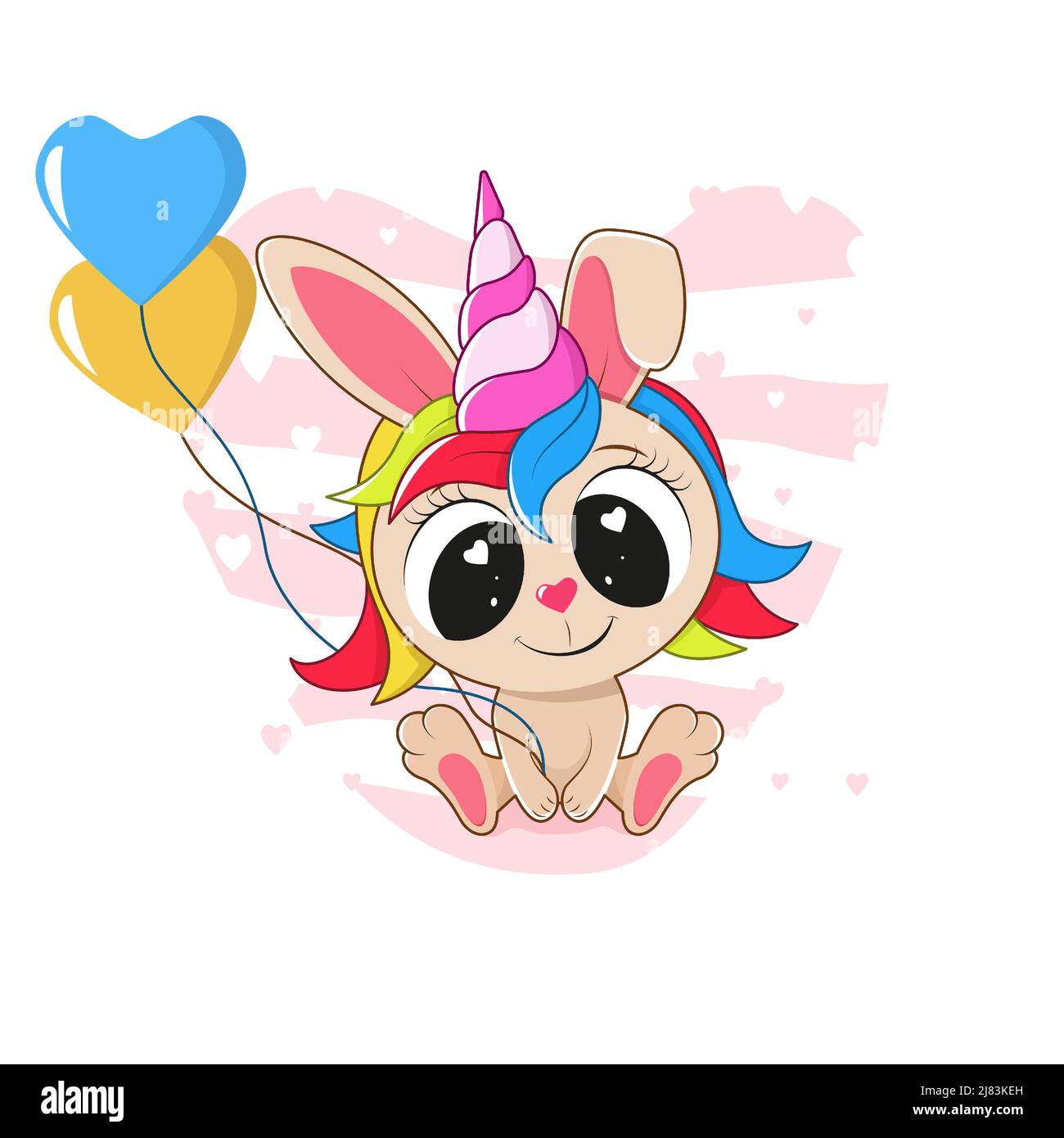 Cute Cartoon Bunny with horn and balloons Stock Vector Image & Art - Alamy