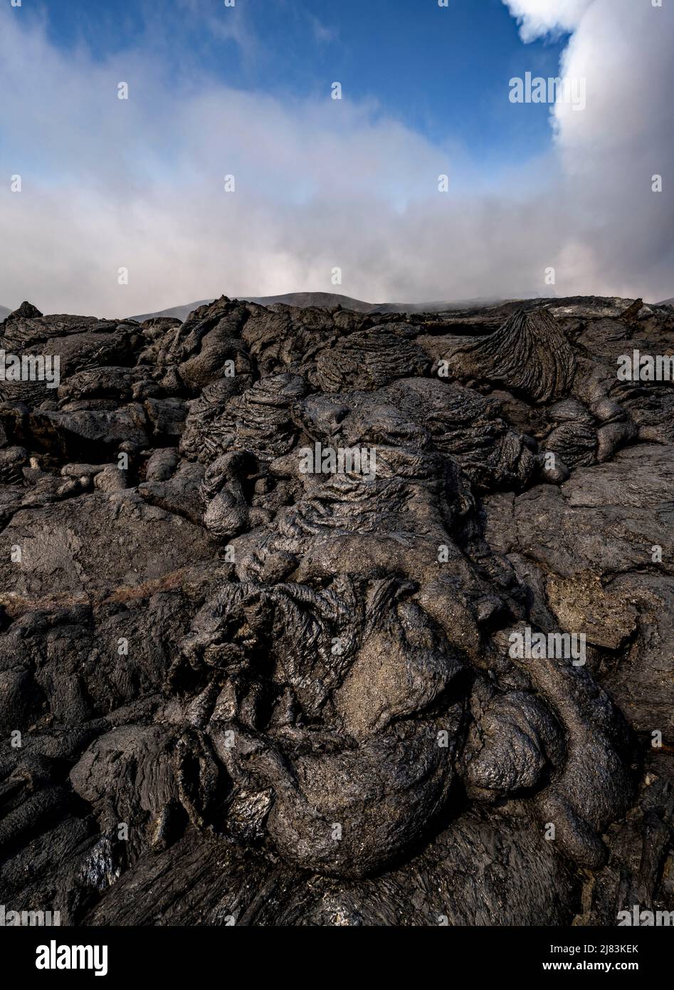 Petrified lava, volcanic rock in bizarre shapes, lava field, volcanic ...