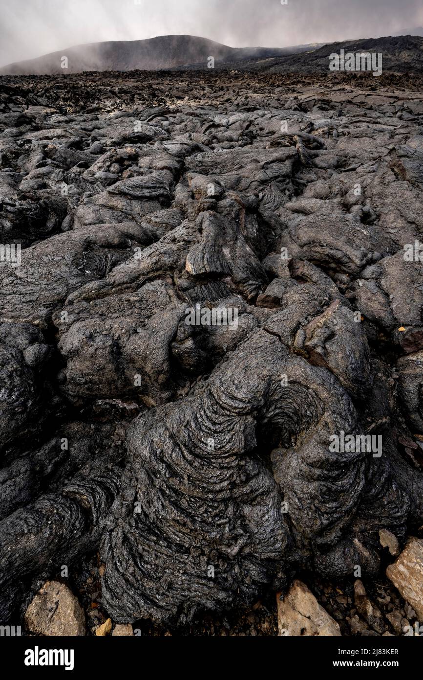 Petrified lava, volcanic rock in bizarre shapes, lava field, volcanic ...