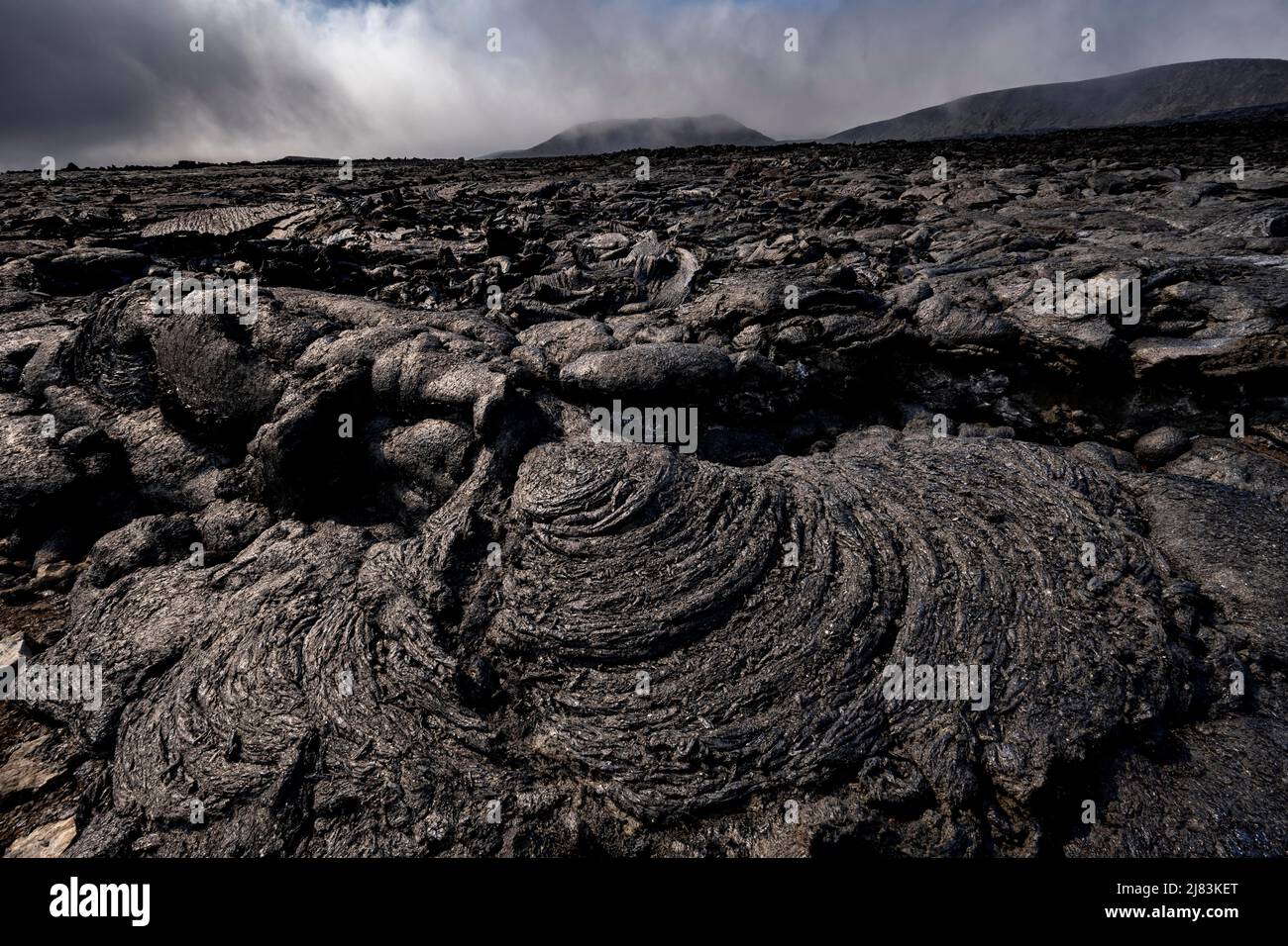 Petrified lava, volcanic rock in bizarre shapes, lava field, volcanic ...