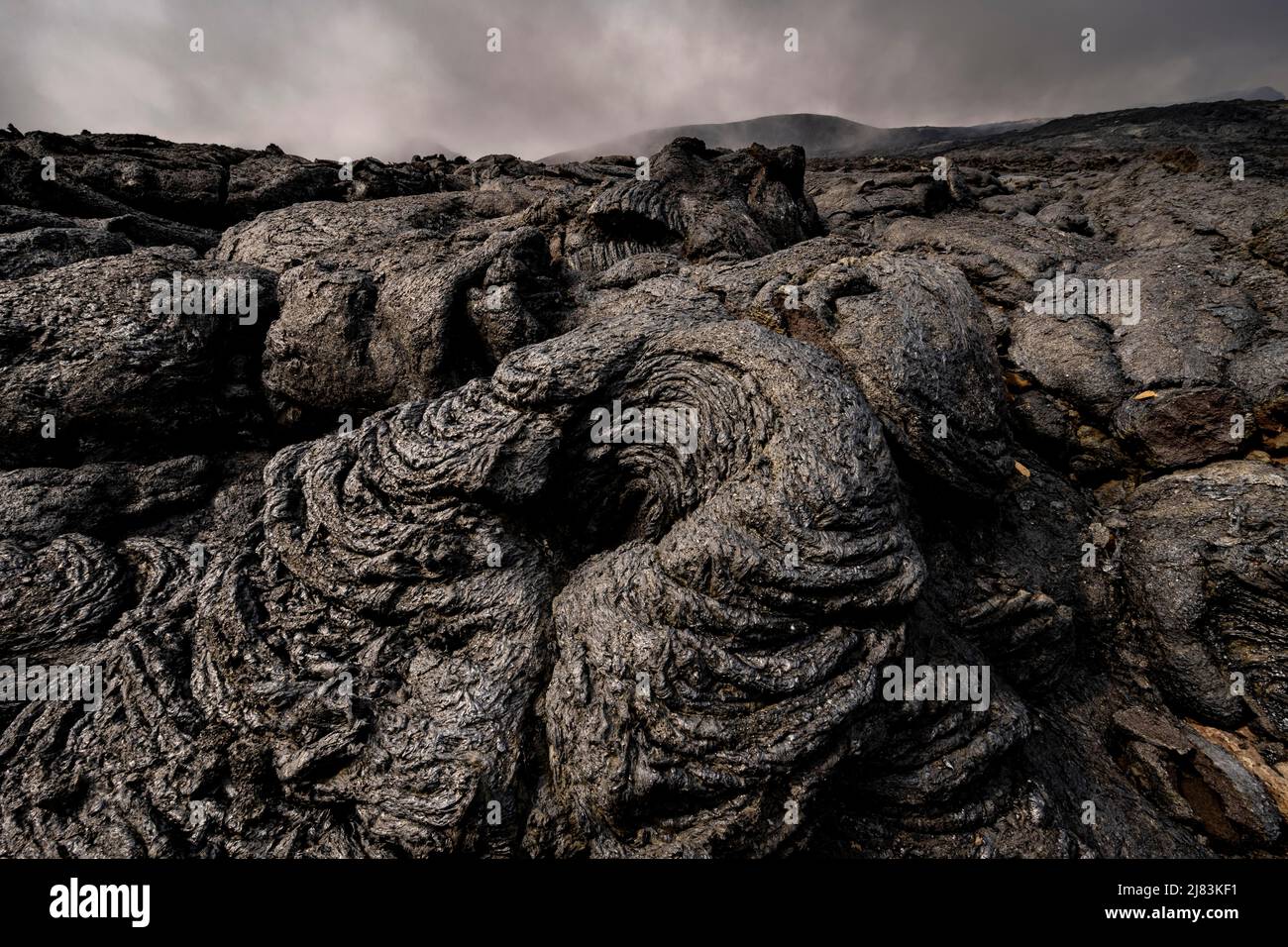 Petrified lava, volcanic rock in bizarre shapes, lava field, volcanic ...