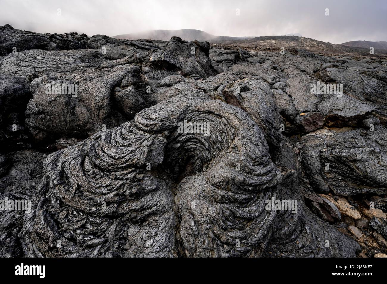 Petrified lava, volcanic rock in bizarre shapes, lava field, volcanic ...