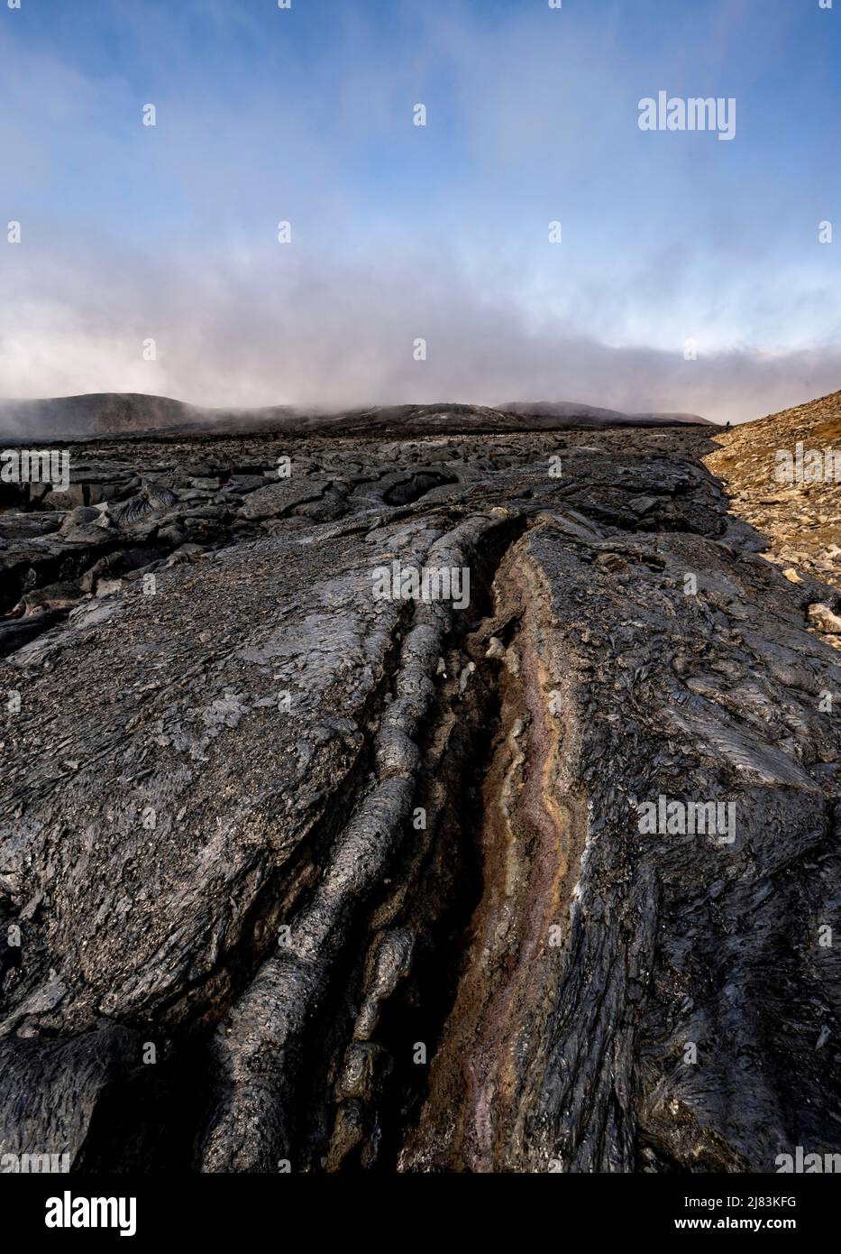 Petrified lava, volcanic rock in bizarre shapes, lava field, volcanic ...