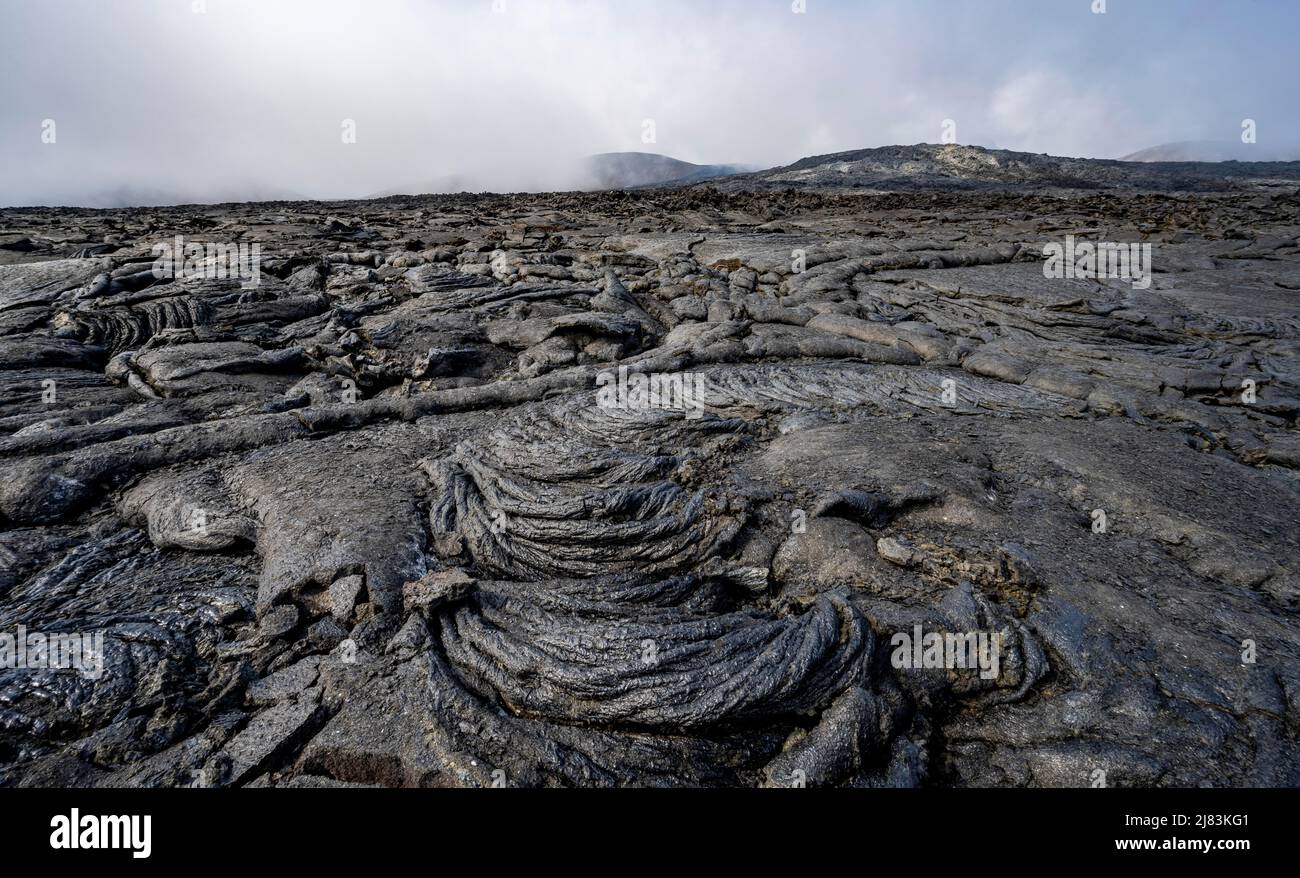 Petrified lava, volcanic rock in bizarre shapes, lava field, volcanic ...
