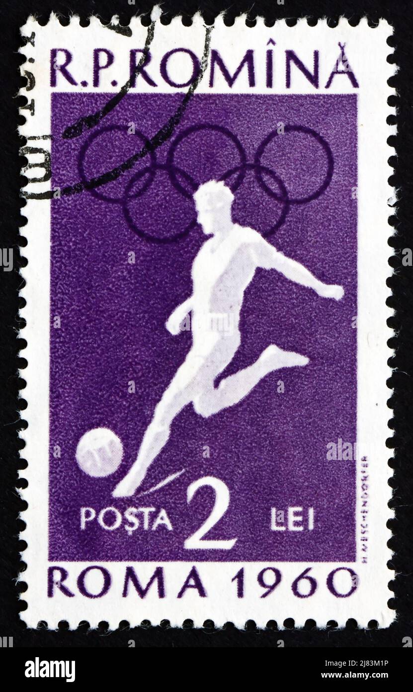 ROMANIA - CIRCA 1960: a stamp printed in the Romania shows Soccer ...