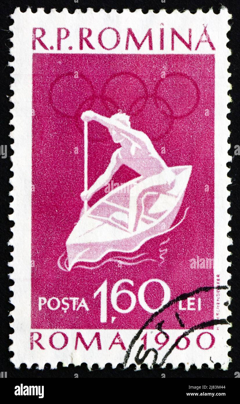 ROMANIA - CIRCA 1960: a stamp printed in the Romania shows Canoeing ...