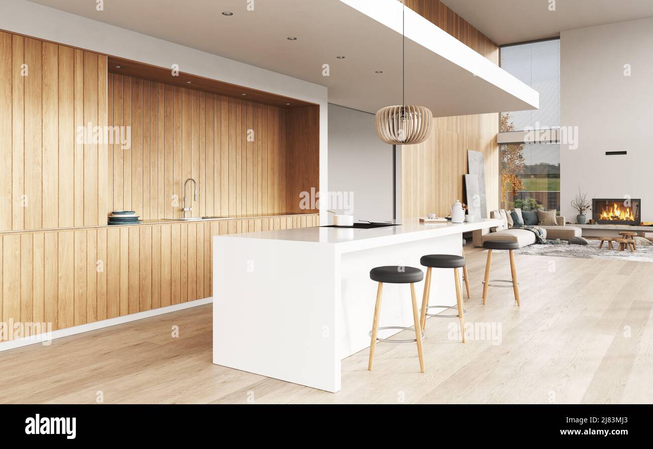 modern kitchen interior. 3d rendering design Stock Photo - Alamy