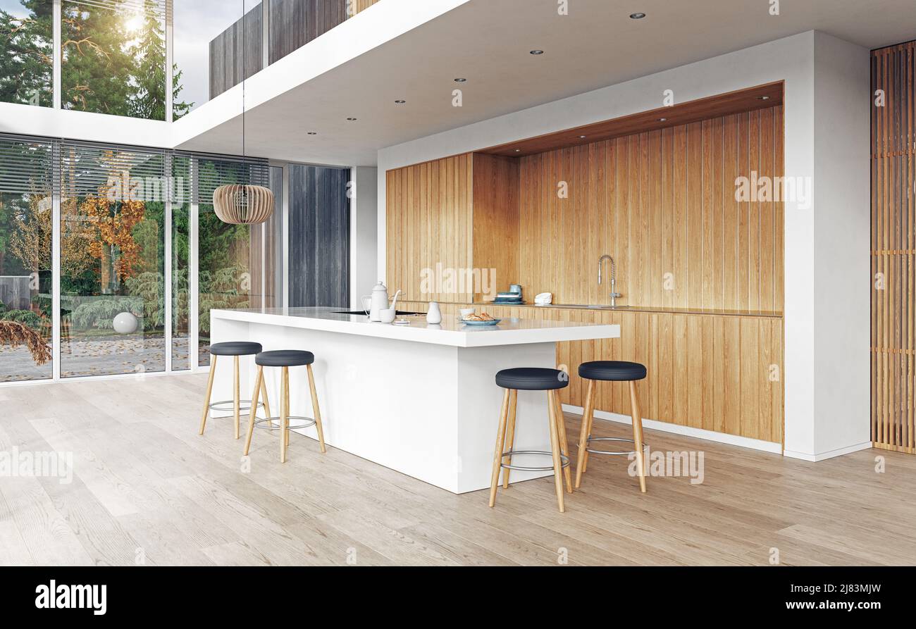 modern kitchen interior. 3d rendering design Stock Photo - Alamy