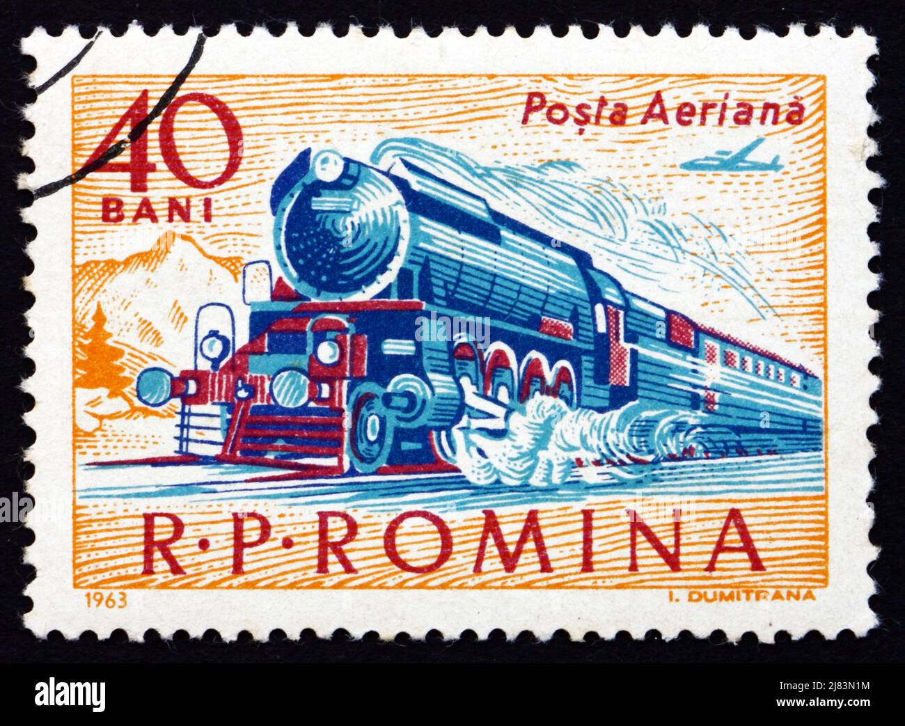ROMANIA - CIRCA 1963: a stamp printed in the Romania shows Steam ...