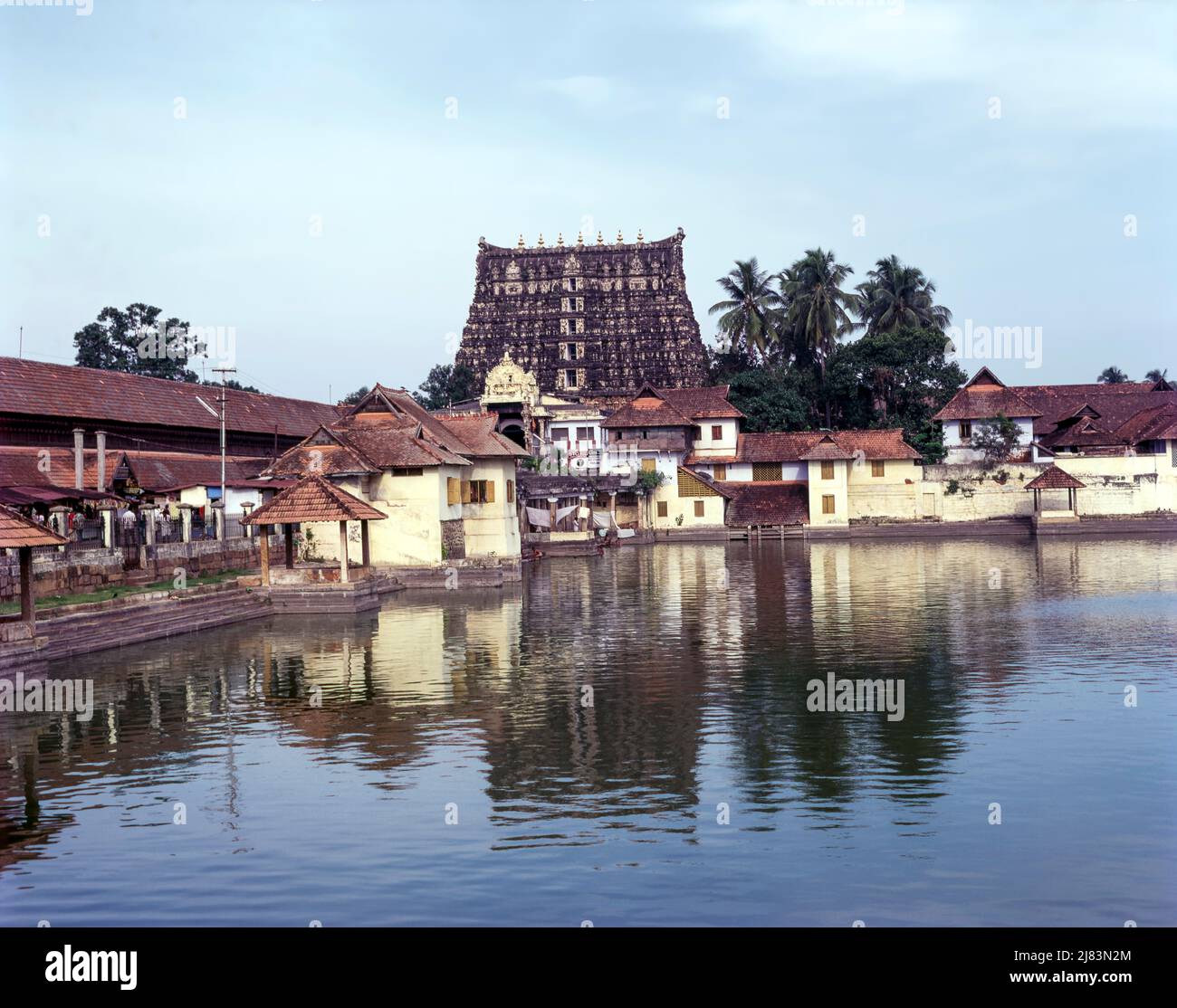 Sri Padmanabhaswamy Hindu temple above local houses in ...
