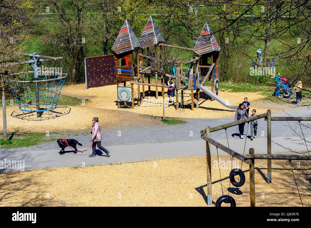Children's playground in Engelhaldepark, Kempten, Allgaeu, Bavaria ...