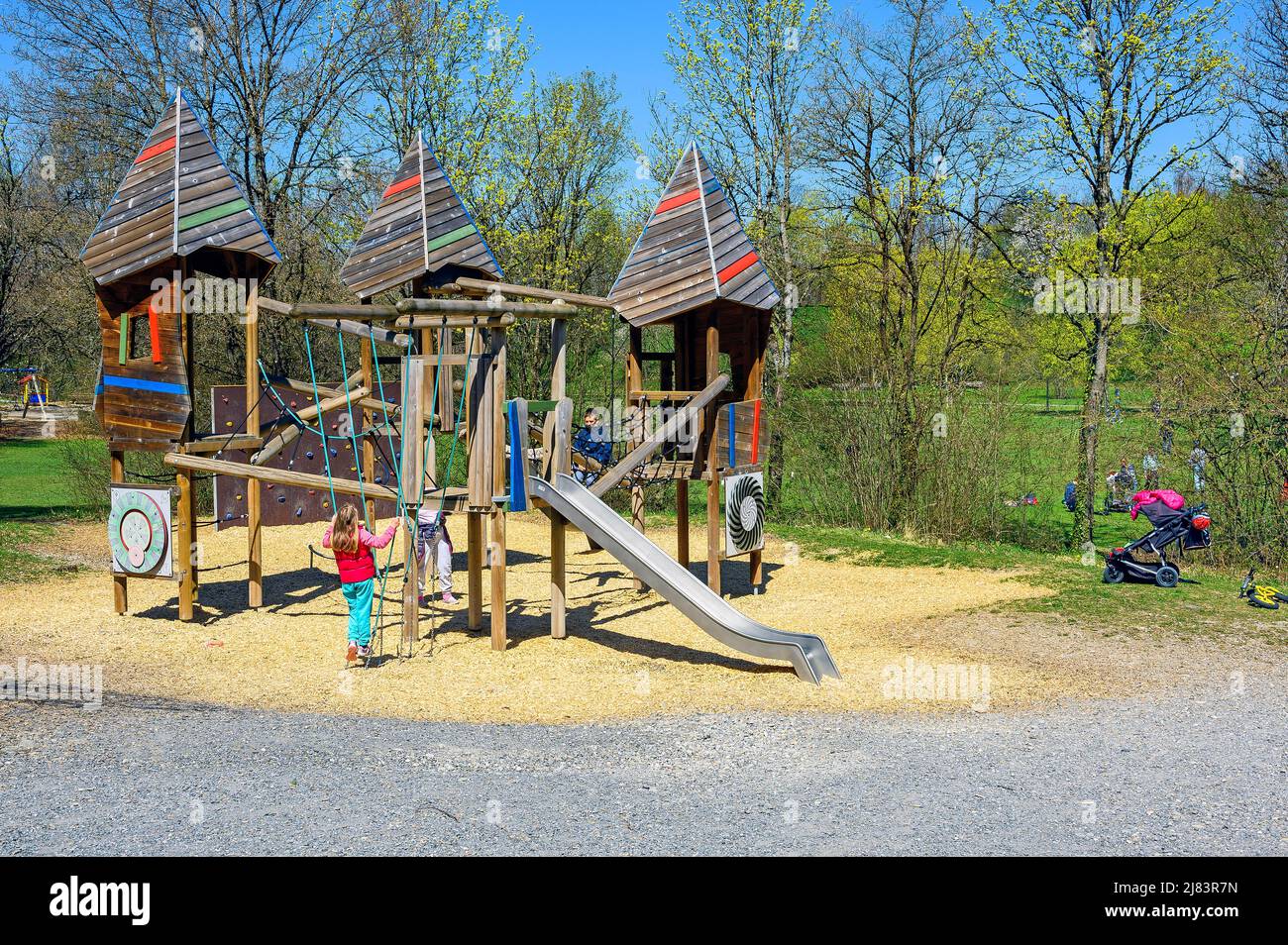 Children's playground in Engelhaldepark, Kempten, Allgaeu, Bavaria ...