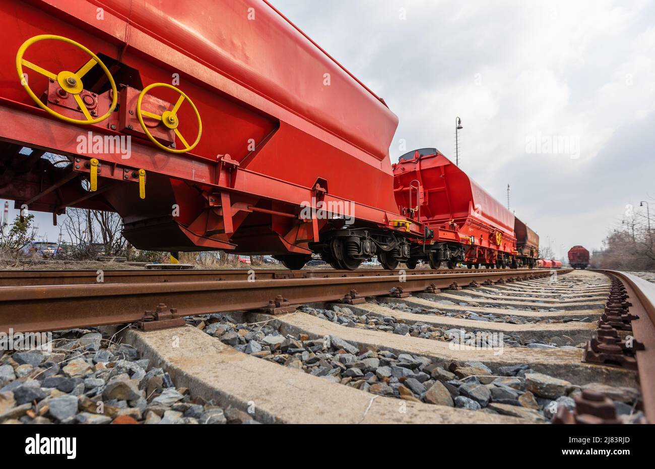 Train wagons carrying freight containers for shipping companies ...