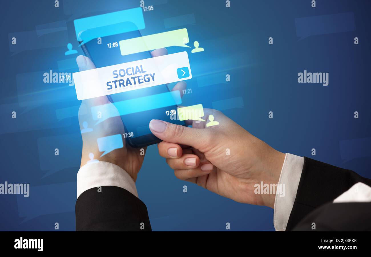 Hand using smartphone with social media concept Stock Photo - Alamy