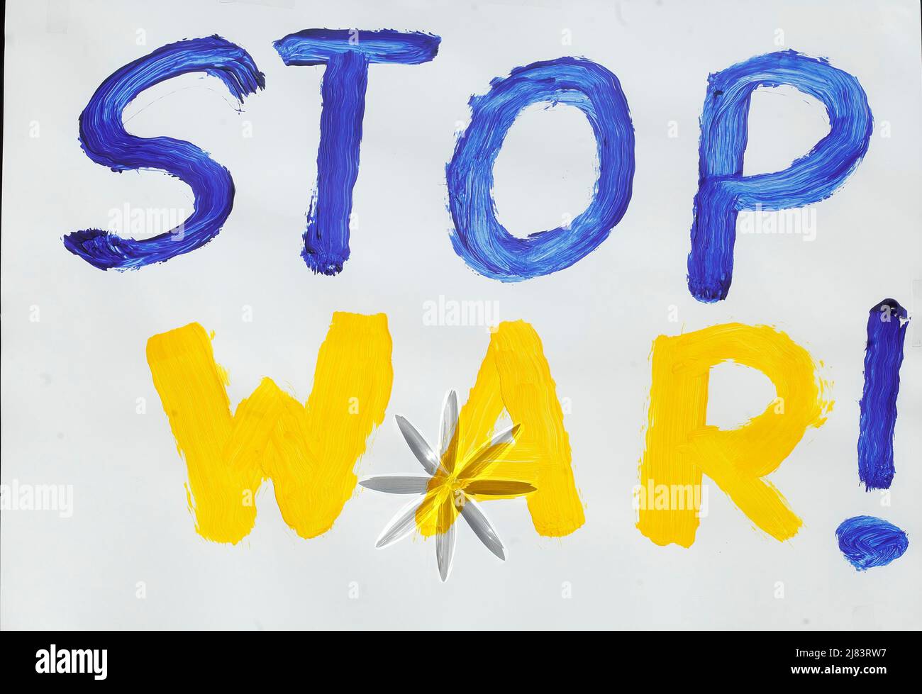 Stop War sign in the national colours of Ukraine, symbolic image of the ...