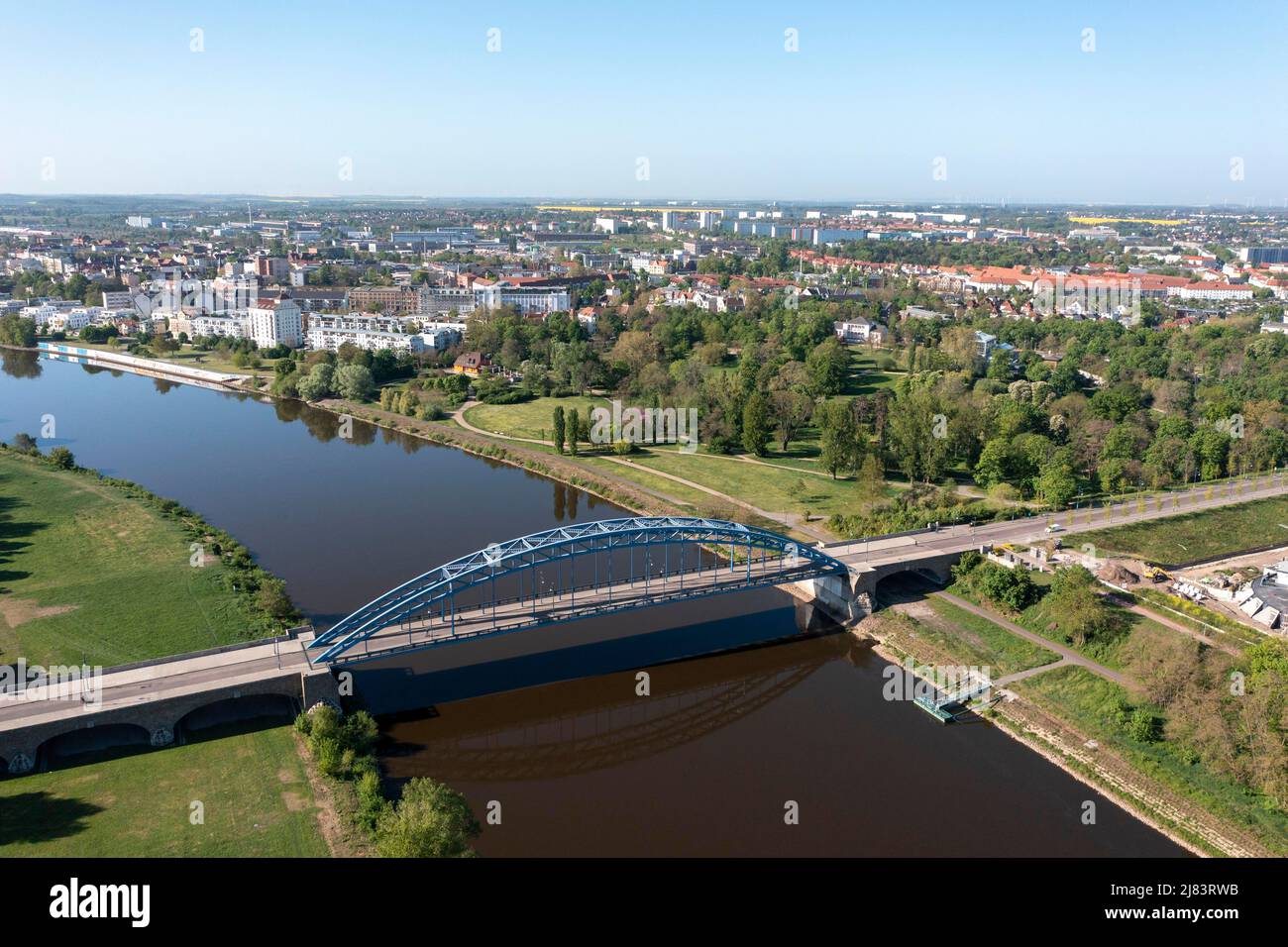 Bird's eye view of Magdeburg, Sternbruecke, connecting the old town ...
