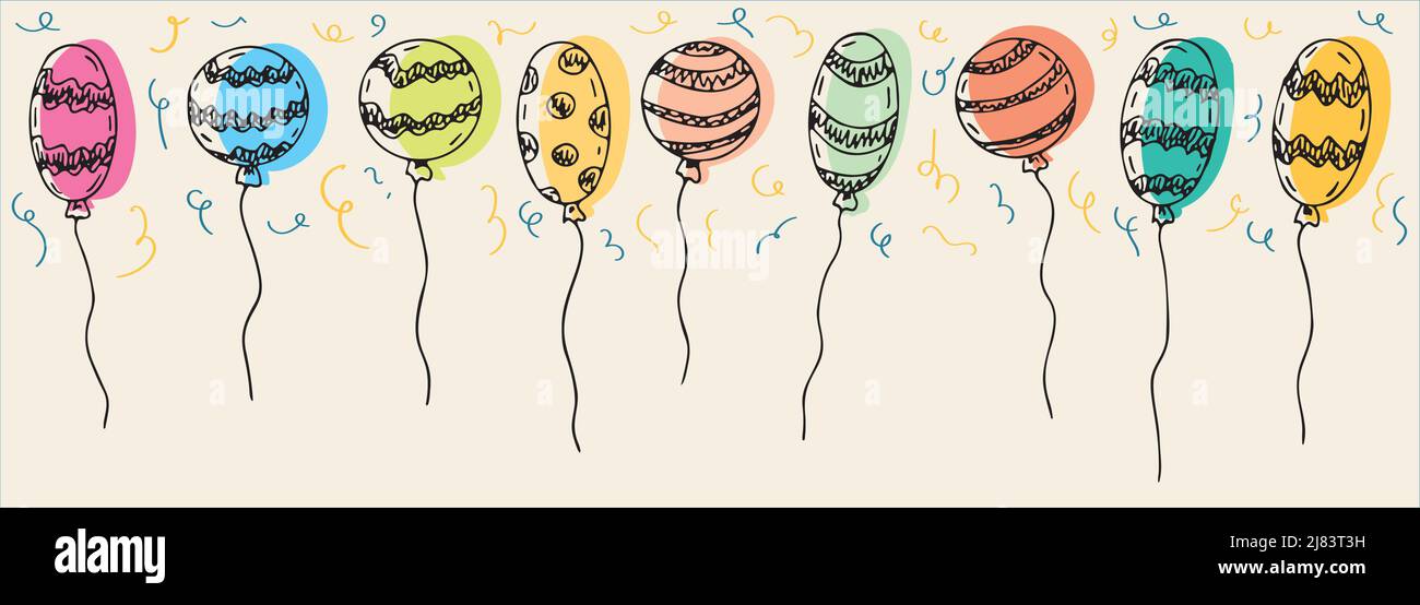 Banner od Hand Drawn cute balloons isolated on background. Template for ...