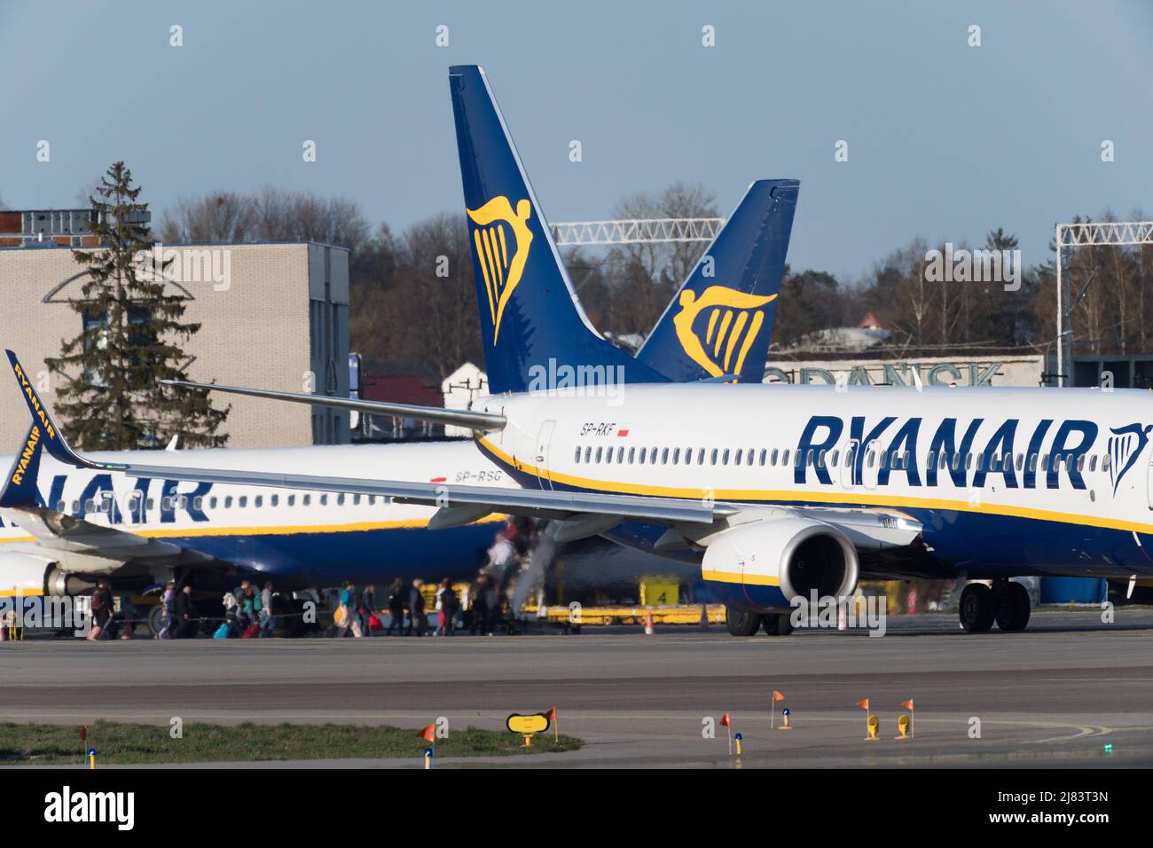 Low cost airline Ryanair aircraft Boeing 737-800 in Gdansk, Poland ...