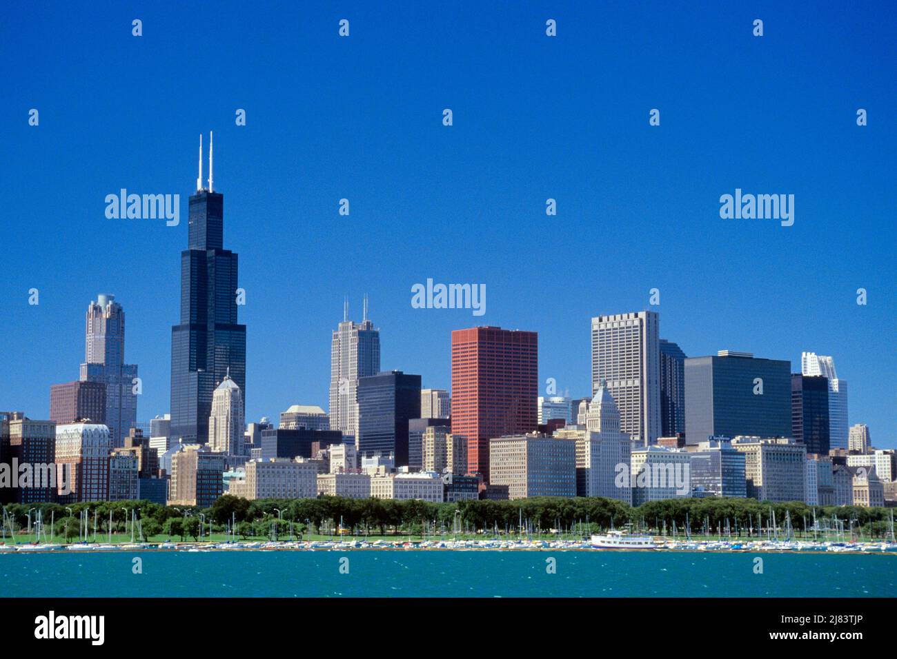 1990s HARBOR AND SKYLINE SEEN FROM PLANETARIUM AREA GRANT PARK CHICAGO ...