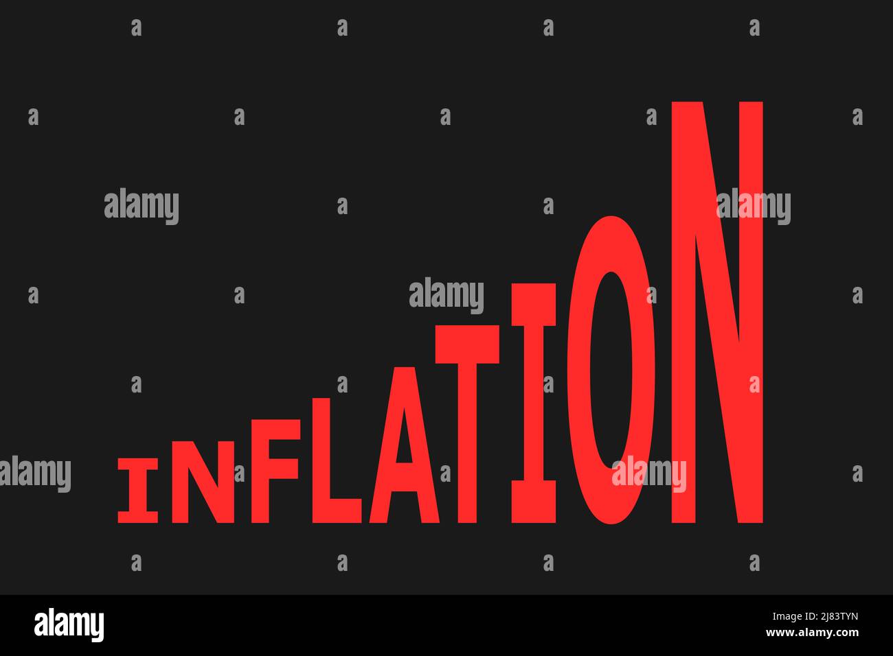 Inflation - letters are expanding, growing and rising. Metaphor of rise ...