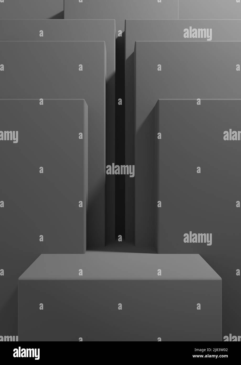 Dark graphite gray, black and white 3D rendering simple, minimal, geometric background for ...