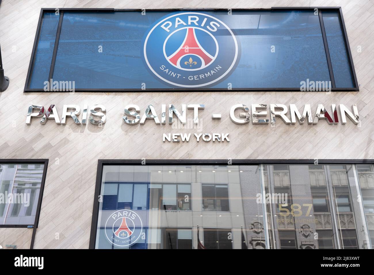 A shop sign of PARIS SAINT GERMAIN Store, on May 07, 2022 in New-York ...