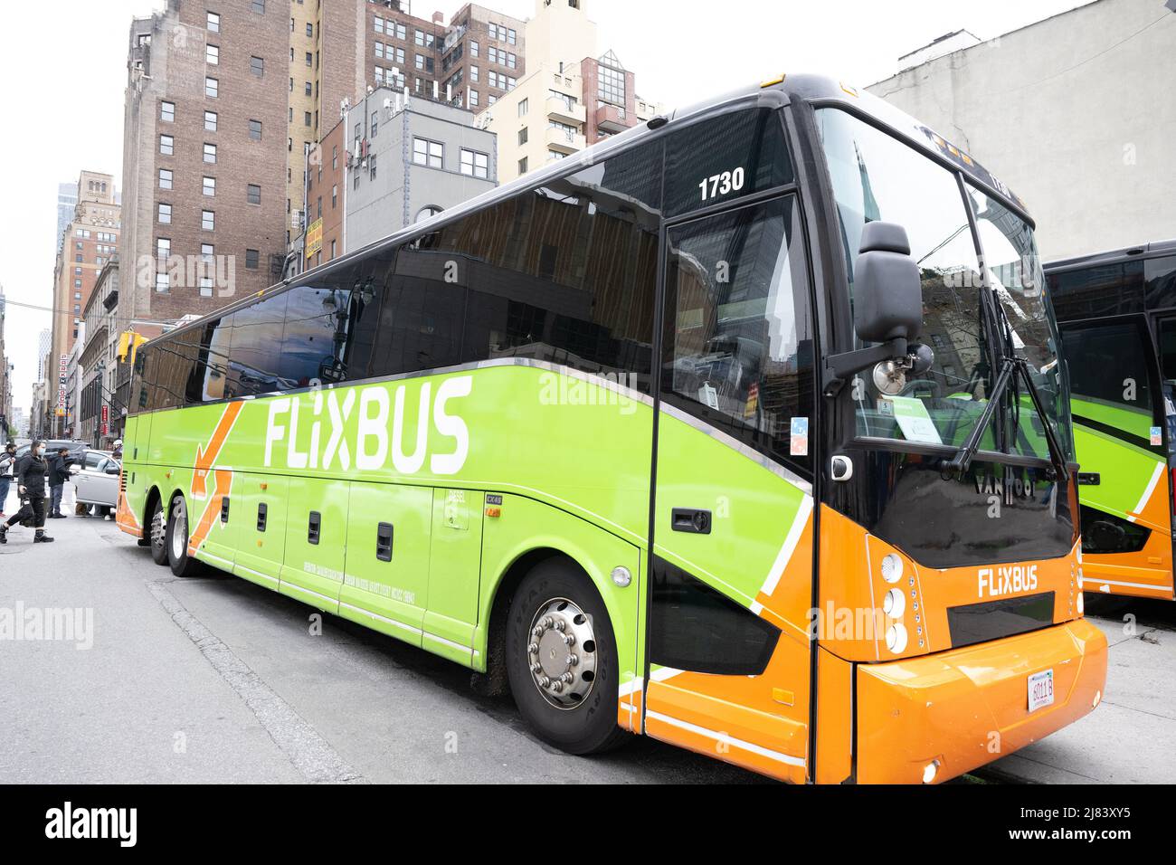 A shop sign of FLIX BUS, on May 07, 2022 in New-York City, USA. Photo ...