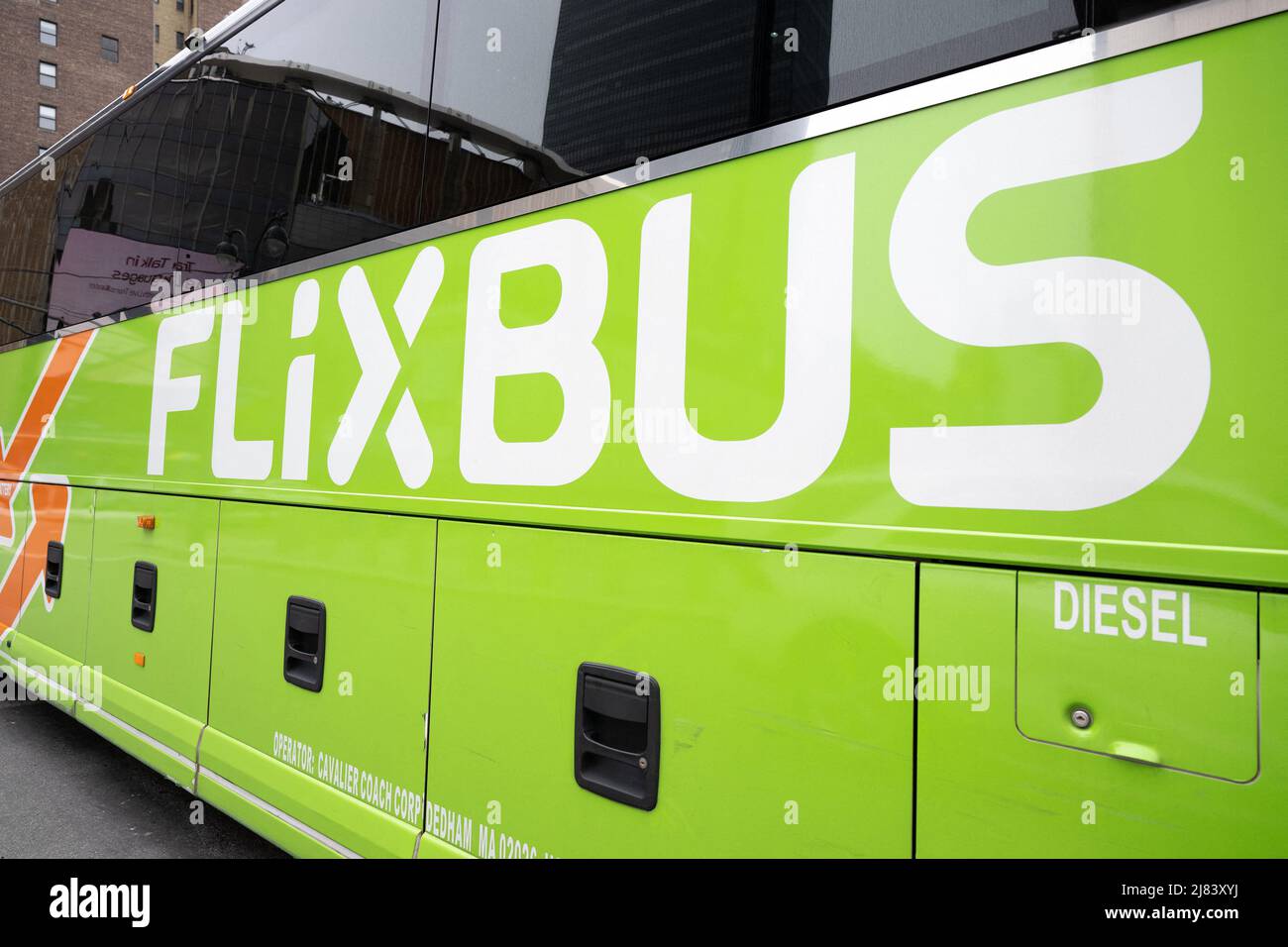 A shop sign of FLIX BUS, on May 07, 2022 in New-York City, USA. Photo ...
