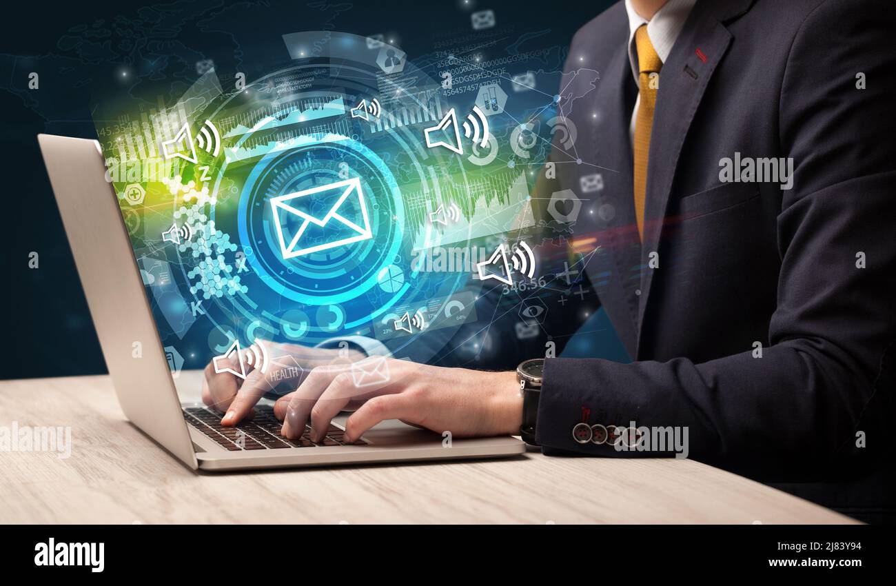 Business hand typing on a modern laptop Stock Photo - Alamy