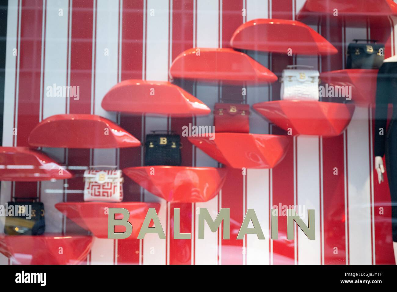 A shop sign of BALMAIN, on May 07, 2022 in New-York City, USA. Photo by ...
