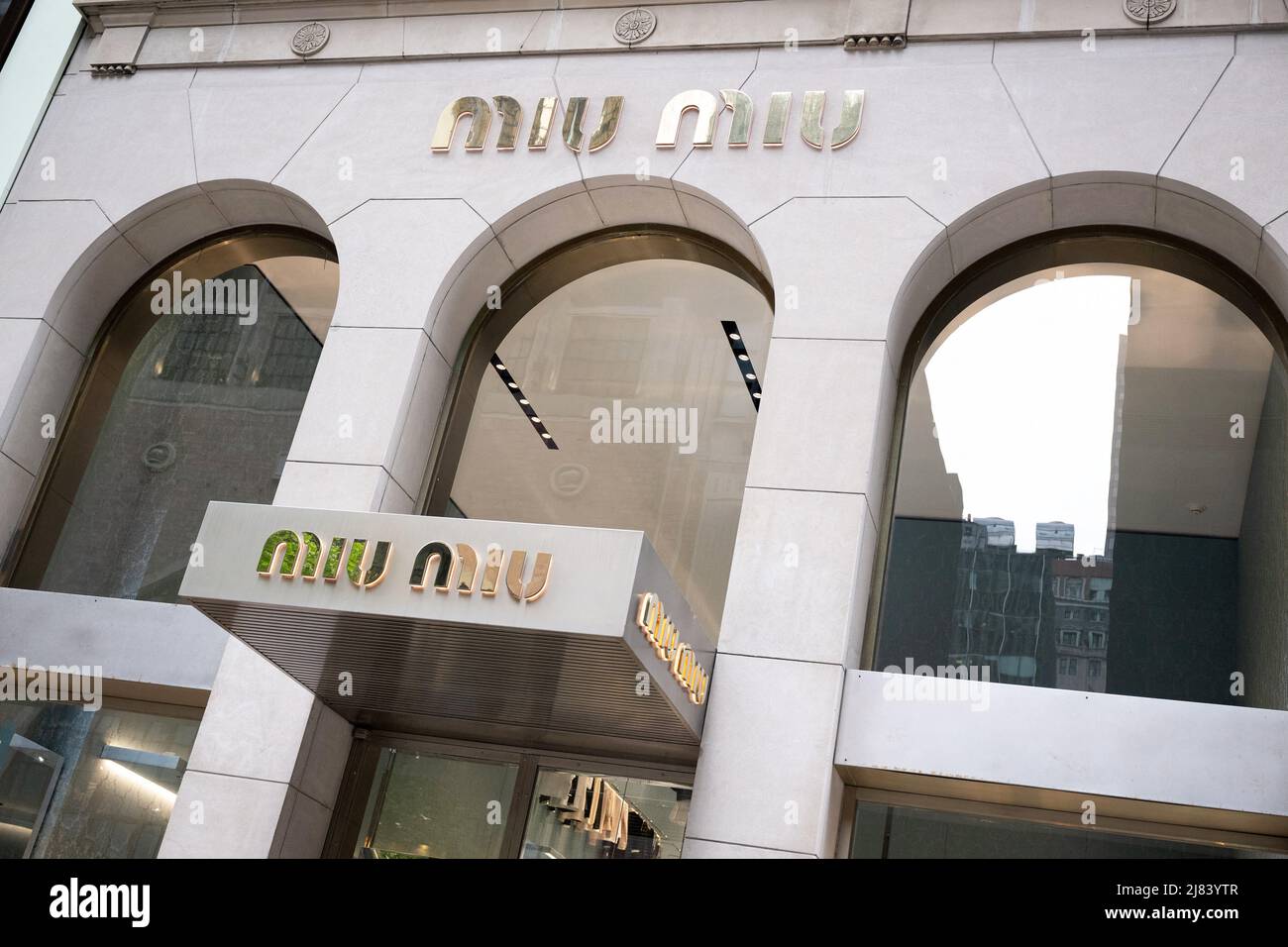 A shop sign of MIU MIU, on May 07, 2022 in New-York City, USA. Photo by ...