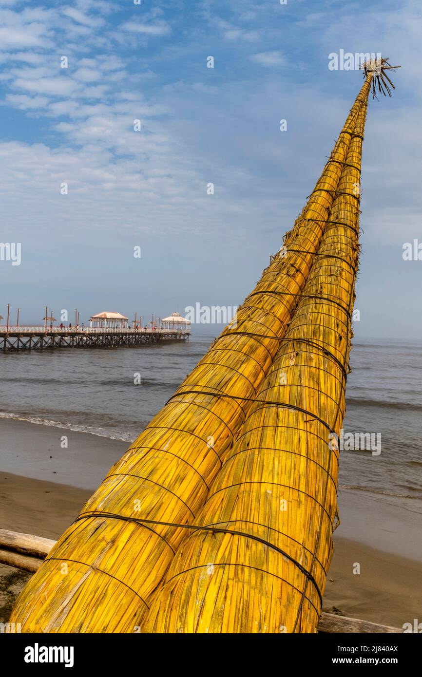 A Caballito de Totora (traditional reed fishing boat) On The Beach At ...