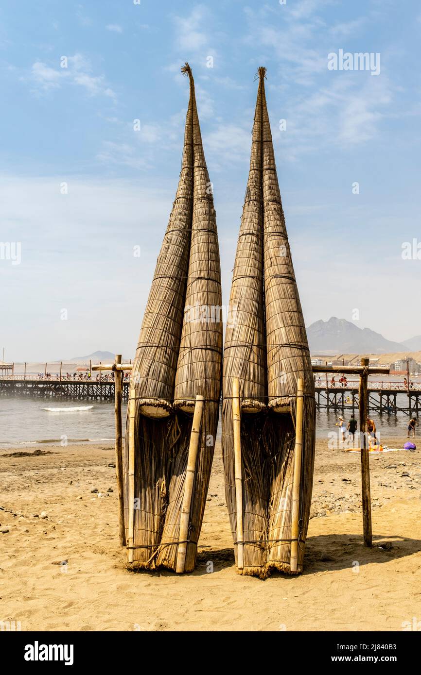 Two Caballitos de Totora (traditional reed fishing boats) On The Beach ...