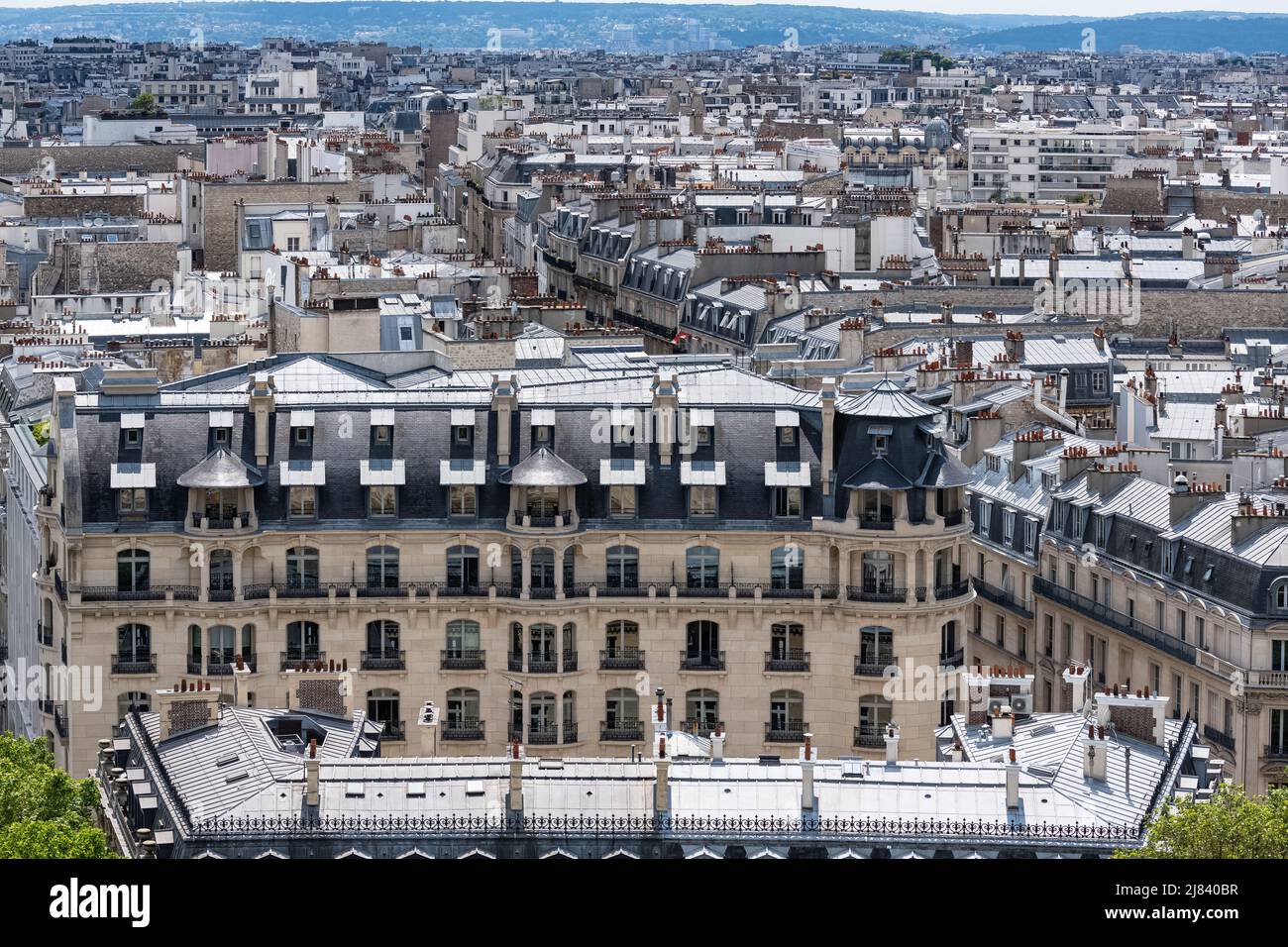 Paris, luxury Haussmann facades and roofs in a attractive area of the ...
