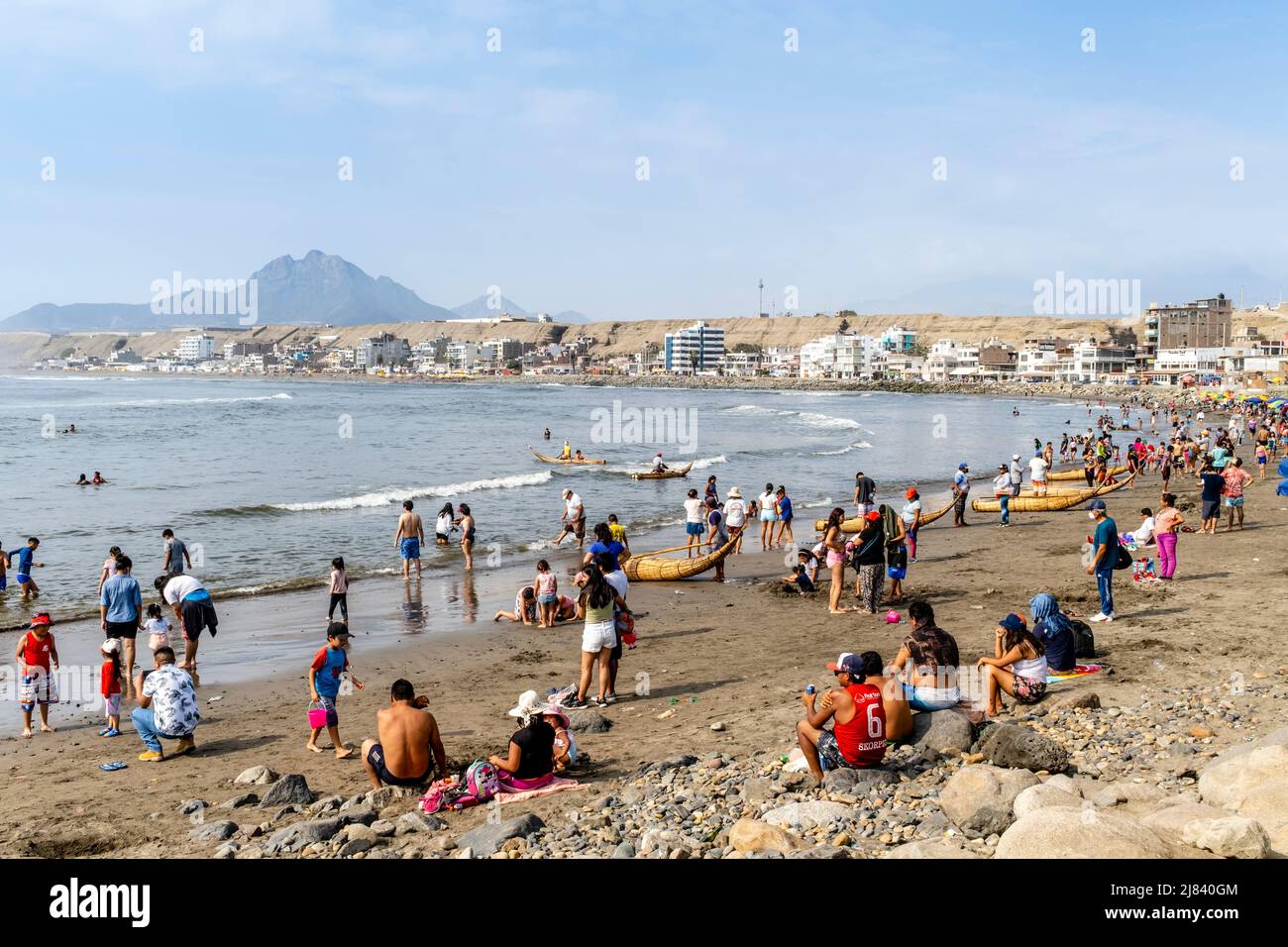 Peruvian People On The Beach At The Resort Of Huanchaco, Trujillo ...