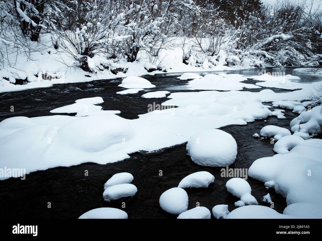 seasonal nature lanscape background winter river incomplete frozen ...