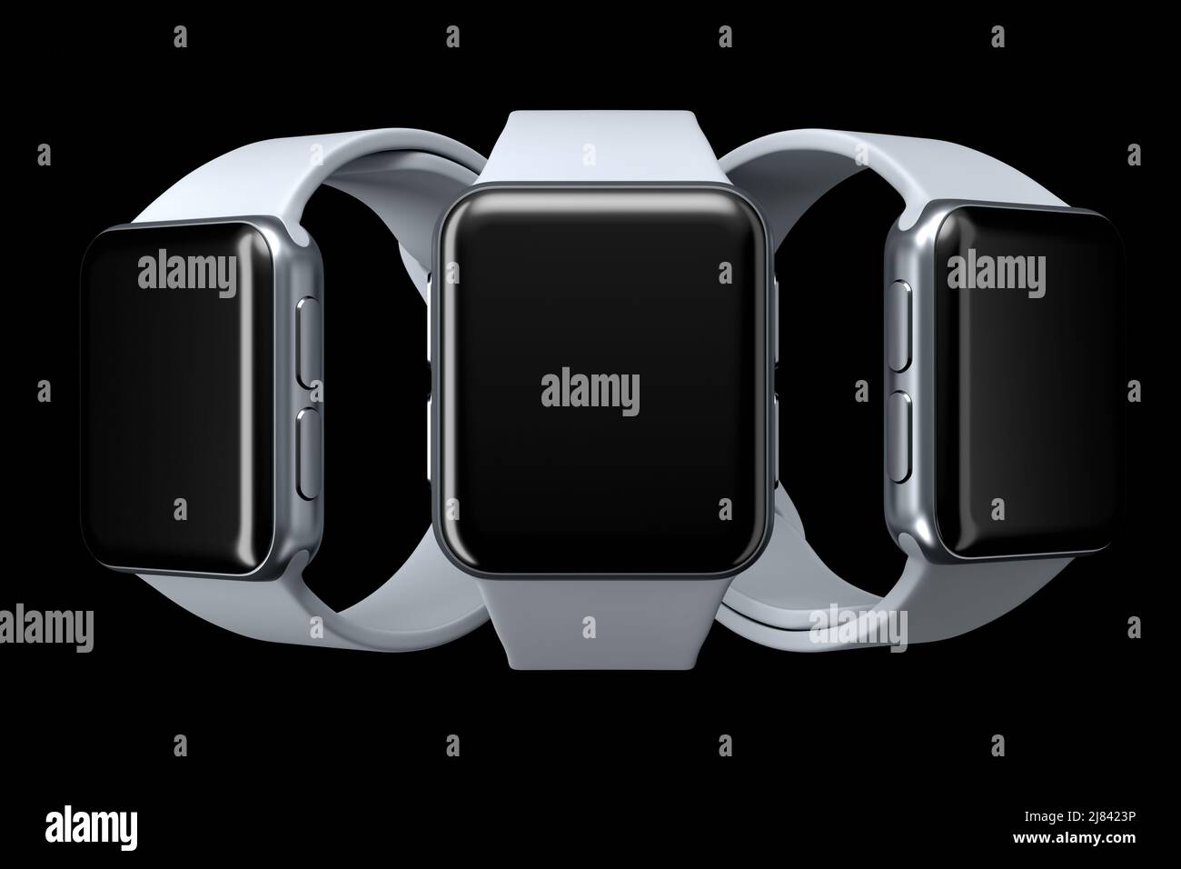 Set of smart watches or fitness tracker on black background.. 3D render concept pattern of ...