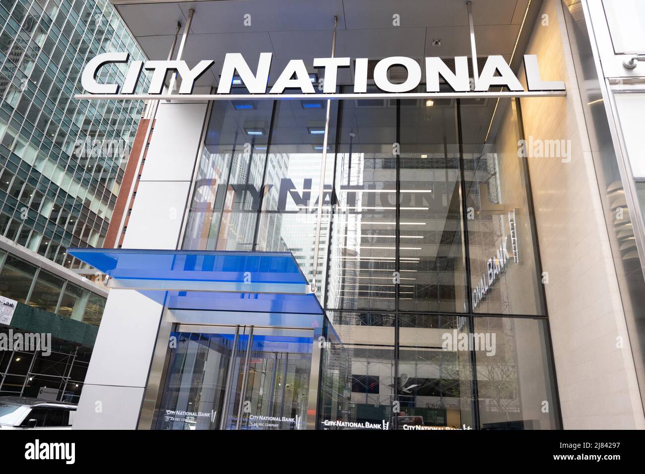 A shop sign of City National Bank, on May 07, 2022 in New-York City ...