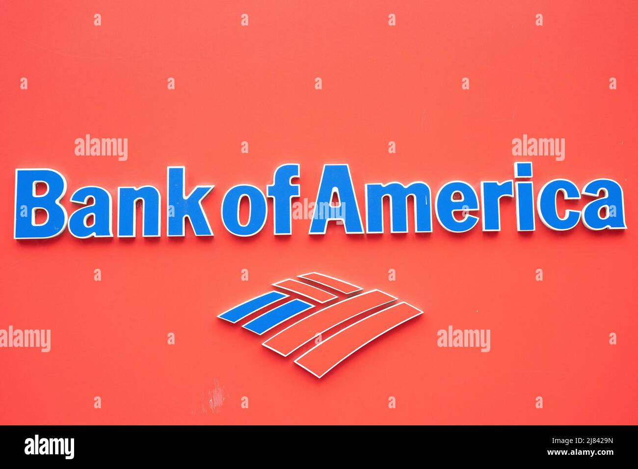 A shop sign of Bank of America, on May 07, 2022 in New-York City, USA ...