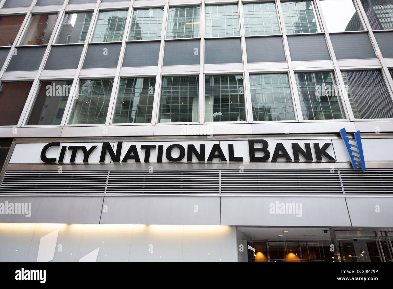 A shop sign of City National Bank, on May 07, 2022 in New-York City ...